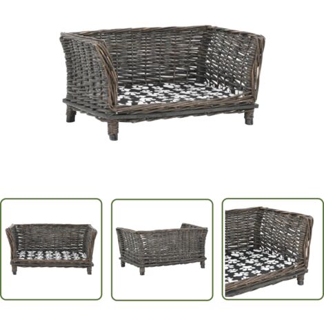 The Living Store Hundekorb mit Kissen Grau 50x33x30 cm Natur Weide ...