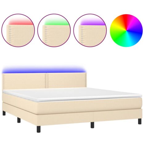 The Living Store Boxspringbett mit Matratze & LED Creme 180x200 cm ...