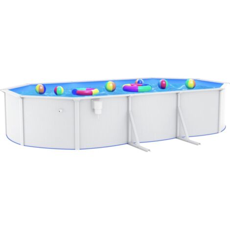 The Living Store Stahlwand-Pool Oval 610x360x120 cm Weiß - Pools