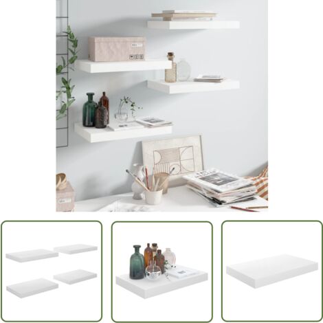 The Living Store Schweberegale 4 Stk. Hochglanz-Weiß 40x23x3,8 cm MDF ...