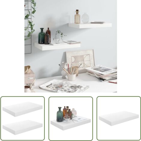 The Living Store Schweberegale 2 Stk. Hochglanz-Weiß 40x23x3,8 cm MDF ...