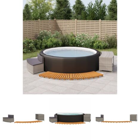 The Living Store - Whirlpool-Umrandung Grau Poly-Rattan und Massivholz ...