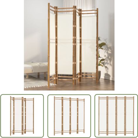 The Living Store 4-tlg. Paravent Faltbar 160 cm Bambus und Canvas ...