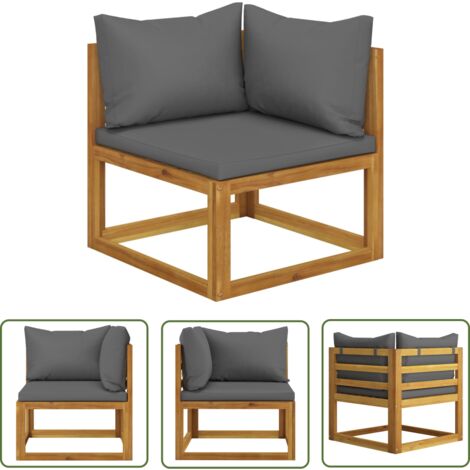 The Living Store Modular-Ecksofa mit Dunkelgrauen Kissen Akazie ...