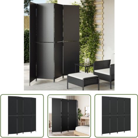 The Living Store Paravent 4-tlg. Schwarz Poly Rattan - Raumteiler ...