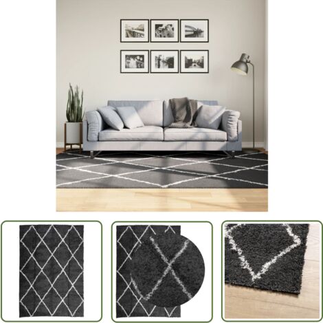 The Living Store Teppich Shaggy Hochflor Modern Schwarz und Creme ...