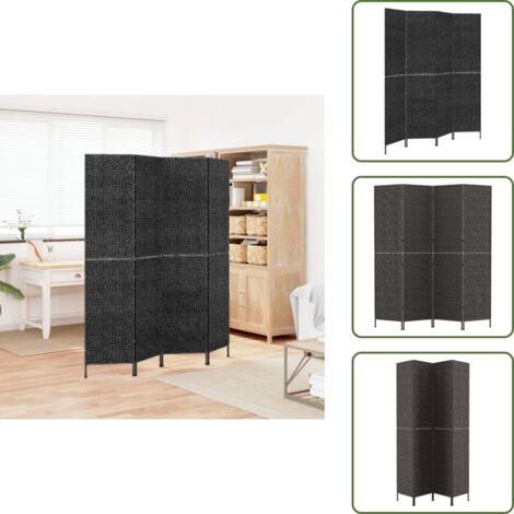 The Living Store Paravent 4-tlg. Schwarz 163x180 cm Wasserhyazinthe ...
