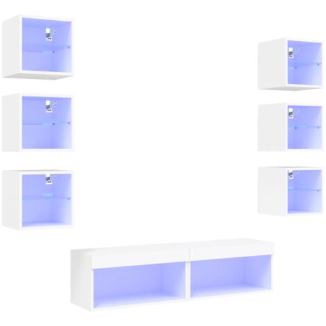 The Living Store 8-tlg. Wohnwand mit LED-Beleuchtung Weiß Holzwerkstoff ...