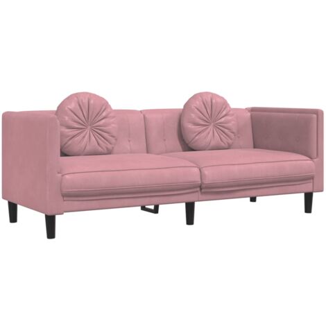 The Living Store Sofa mit Kissen 3-Sitzer Rosa Samt - Samtsofa ...