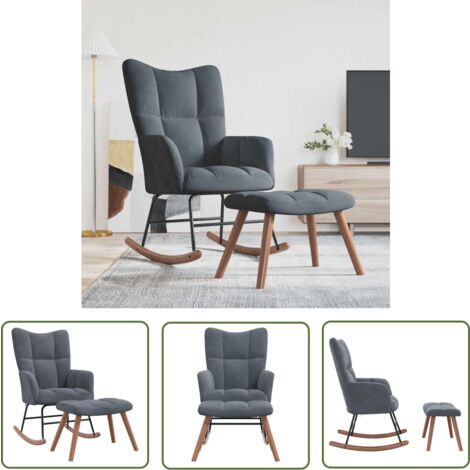 The Living Store Schaukelstuhl mit Hocker Samt Dunkelgrau - Samtsofa ...