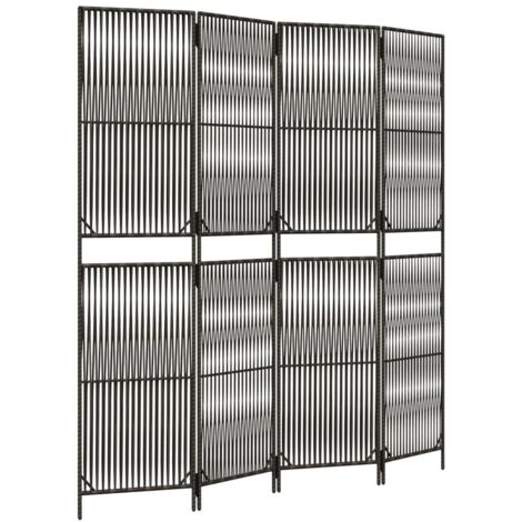 The Living Store Paravent 4-tlg. Grau Poly Rattan - Raumteiler ...
