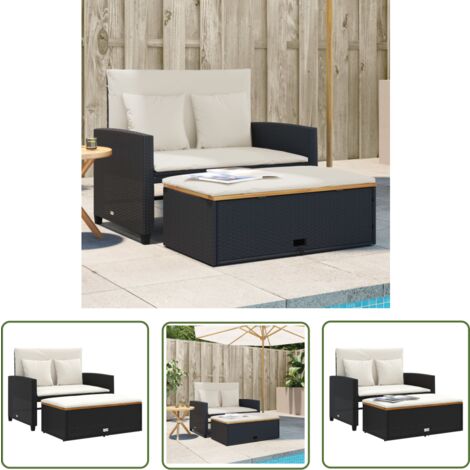The Living Store Gartensofa mit Kissen 2-Sitzer Schwarz Poly Rattan ...