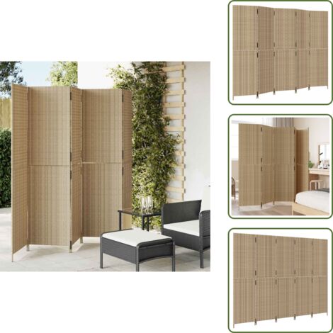 The Living Store Paravent 5-tlg. Beige Poly Rattan - Raumteiler ...