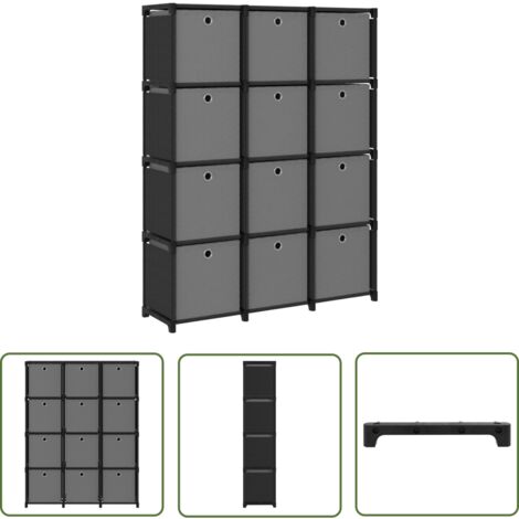 The Living Store Würfel-Regal mit Boxen 12 Fächer Schwarz 103x30x141 cm ...