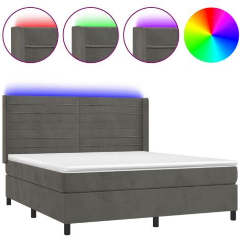 The Living Store Boxspringbett mit Matratze & LED Dunkelgrau 180x200 cm ...
