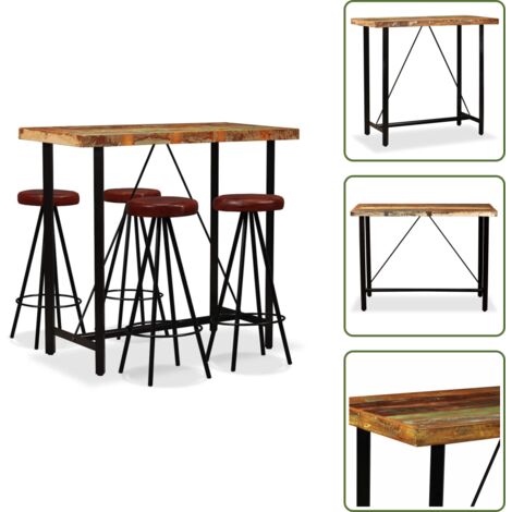 The Living Store 5-tlg. Bar-Set Altholz Massiv und Echtleder ...
