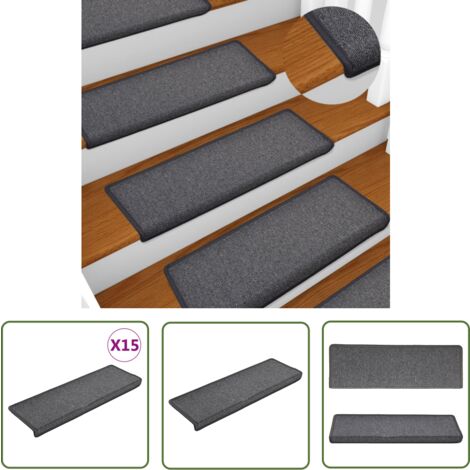 The Living Store Teppich-Treppenstufen 15 Stk. 65x21x4 cm Dunkelgrau ...