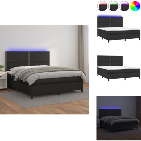 Boxspringbett mit Matratze & LED Schwarz 160x200 cm Kunstleder ...