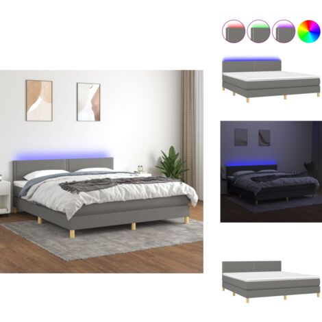 Boxspringbett mit Matratze & LED Dunkelgrau 180x200 cm Stoff ...