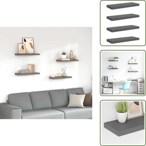 Schweberegale 4 Stk. Hochglanz-Grau 60x23,5x3,8 cm MDF - Schweberegale ...