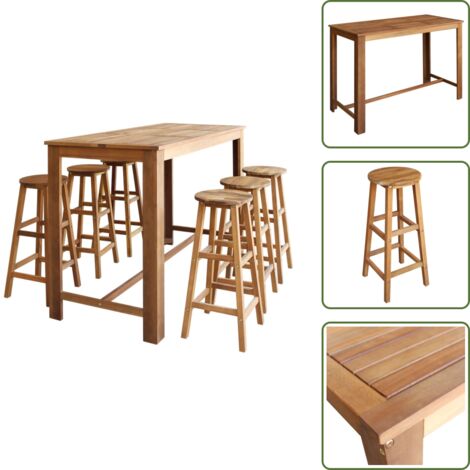 Bartisch und Hocker-Set 7-tlg. Akazienholz Massiv - Essgruppe ...