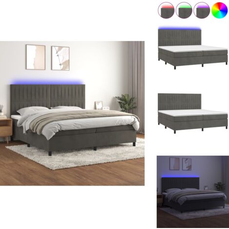 Boxspringbett mit Matratze & LED Dunkelgrau 200x200 cm Samt ...