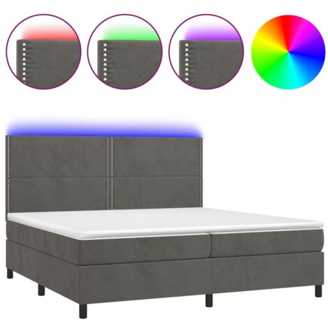 Boxspringbett mit Matratze & LED Dunkelgrau 200x200 cm Samt ...