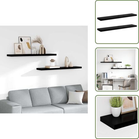 Schweberegale 2 Stk. Hochglanz-Schwarz 120x23,5x3,8 cm MDF ...