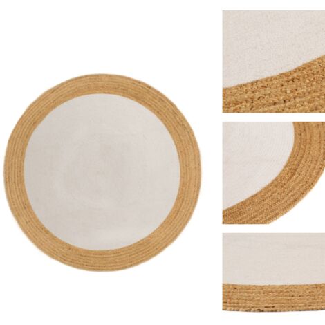 Teppich Geflochten Weiß & Natur 120 cm Jute & Baumwolle Rund ...