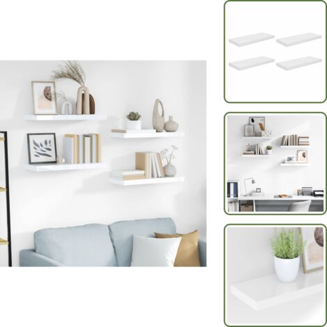 Schweberegale 4 Stk. Hochglanz-Weiß 60x23,5x3,8 cm MDF - Schweberegale ...