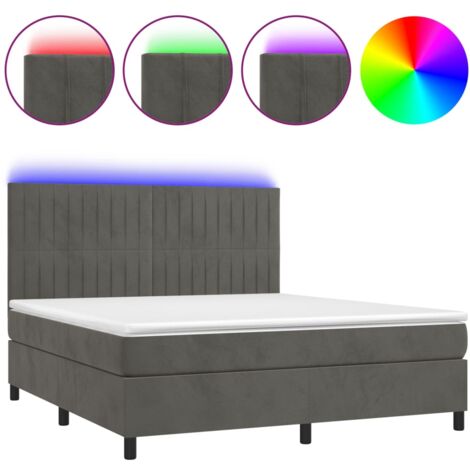 Boxspringbett mit Matratze & LED Dunkelgrau 180x200 cm Samt ...