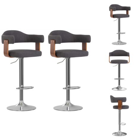 Barhocker - Living 2 Stk. Barhocker Bugholz und Stoff Dunkelgrau