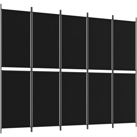 Raumteiler - Living 5-tlg. Paravent Schwarz 250x200 cm Stoff