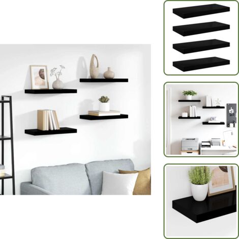 Schweberegale 4 Stk. Hochglanz-Schwarz 50x23x3,8 cm MDF - Schweberegale ...