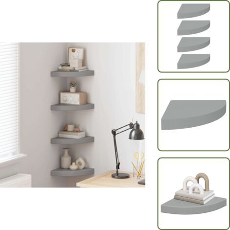 Eck-Schweberegale 4 Stk. Grau 25x25x3,8 cm MDF - Eckregal - Wandregal ...