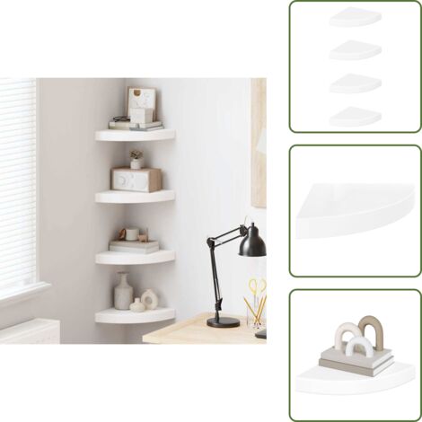 Eck-Schweberegale 4 Stk. Hochglanz-Weiß 25x25x3,8 cm MDF - Eckregal ...