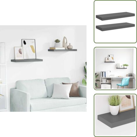 Schweberegale 2 Stk. Hochglanz-Grau 60x23,5x3,8 cm MDF - Schweberegale ...