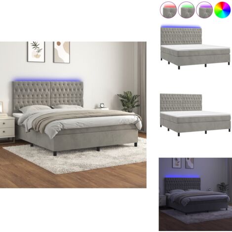 Boxspringbett mit Matratze & LED Hellgrau 180x200 cm Samt ...