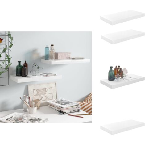 Schweberegale 2 Stk. Hochglanz-Weiß 50x23x3,8 cm MDF - Schweberegale ...