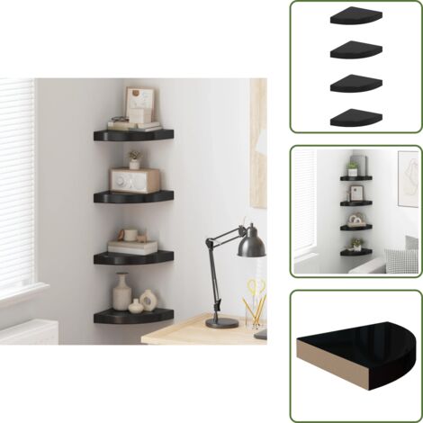 Eck-Schweberegale 4 Stk. Hochglanz-Schwarz 25x25x3,8 cm MDF - Eckregal ...