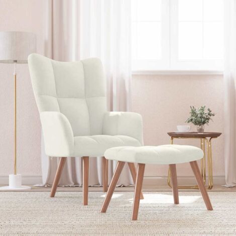 Relaxsessel mit Hocker Cremeweiß Samt - Sessel - Samt Sessel - Wohnraum ...