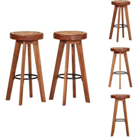 Barhocker 2 Stk. Echtleder und Massivholz Akazie - Retro Barhocker ...