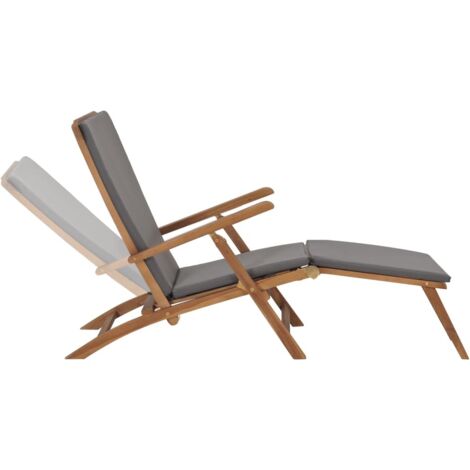 Liegestuhl mit Auflage Dunkelgrau Massivholz Teak - Holz Liege ...