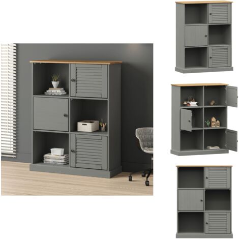 Bücherregal VIGO Grau 90x35x114,5 cm Massivholz Kiefer - Buche Regal ...