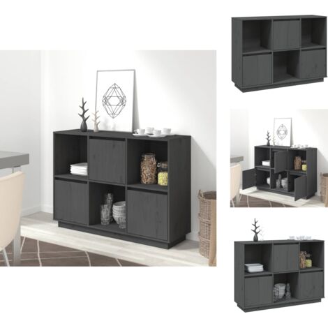 Sideboards - Living Sideboard Grau 110,5x35x80 cm Massivholz Kiefer