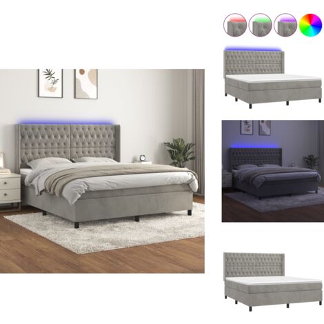 Boxspringbett mit Matratze & LED Hellgrau 180x200 cm Samt ...