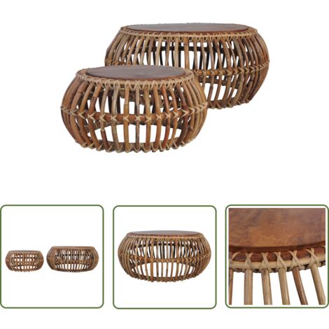 The Living Store Couchtische 2 Stk. Natur Rattan - Naturrattan ...