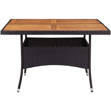 Garten-Esstisch Schwarz Poly Rattan und Massivholz Akazie - Gartentisch ...