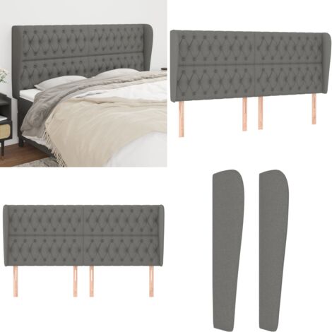 Kopfteil mit Ohren Dunkelgrau 203x23x118/128 cm Stoff - Bettkopfteil ...