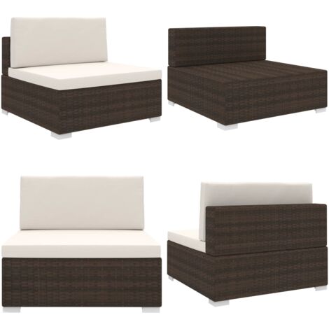Modular-Sofa-Mittelteil 1 Stk. + Auflagen Poly Rattan Braun - Modular ...